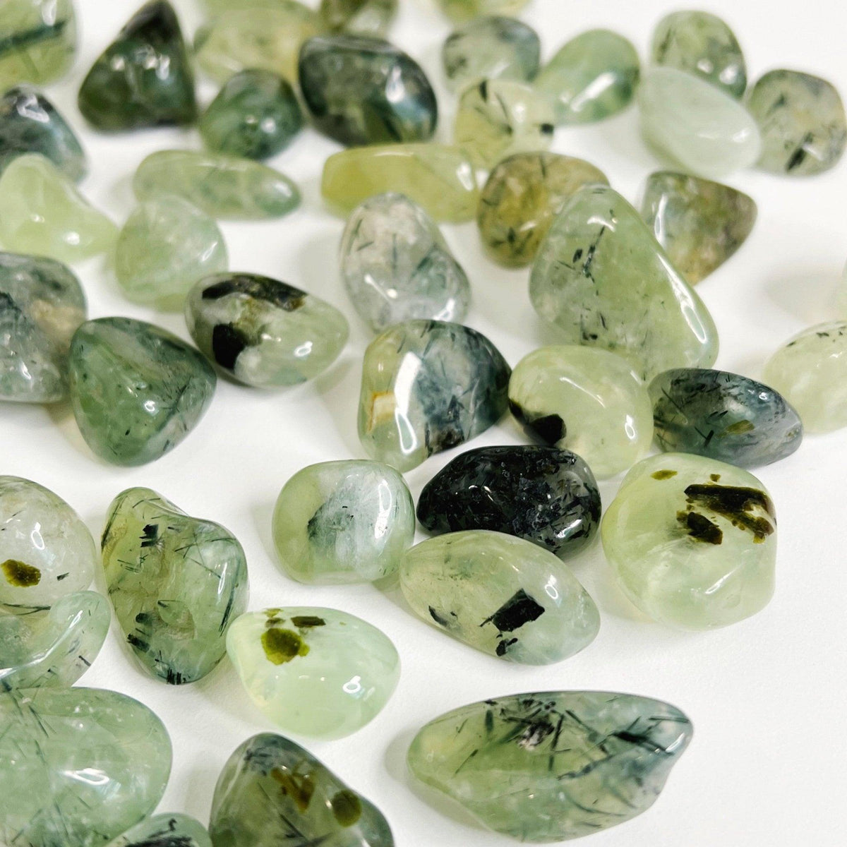 PREHNITE TUMBLE WITH EPIDOTE TOURMALINE The Mineral Maven